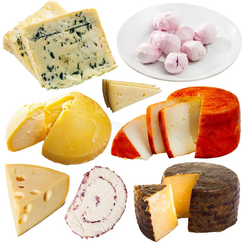 Collage of Cheeses Isolated on White Stock Image - Image of chevre ...