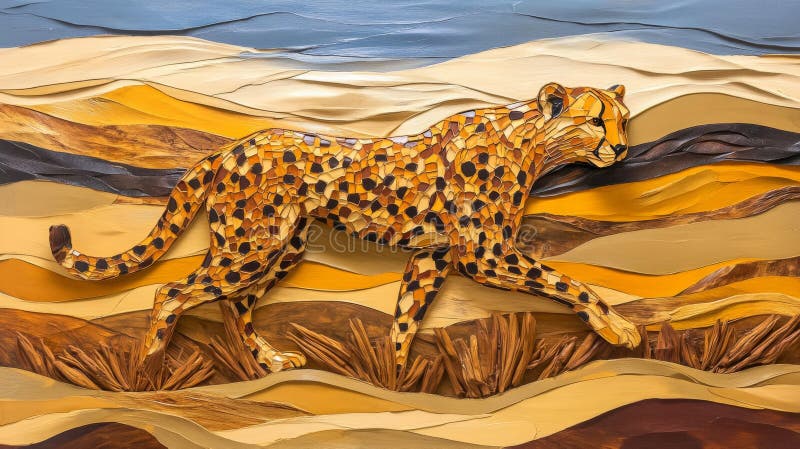 Collage of Cheetah Running through Desert Landscape Stock Illustration ...