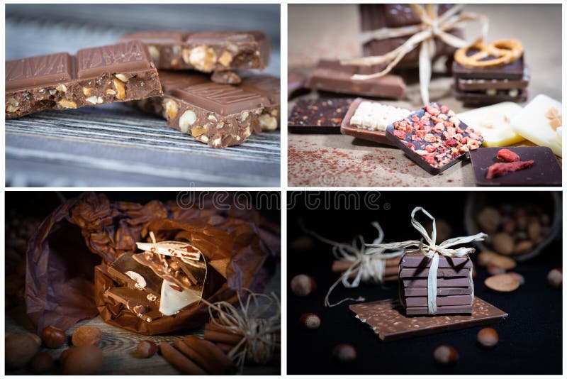 Collage of chocolate stock image. Image of hazelnut - 156686449