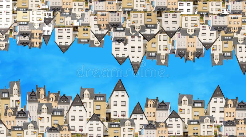 Collage with City Buildings Against a Background of Blue Sky with ...