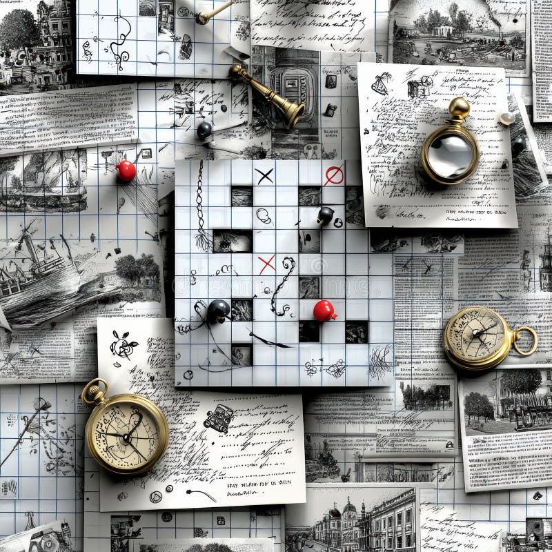 Collage of Classic Pen-and-Paper Games on Squared Notebook Paper Stock ...