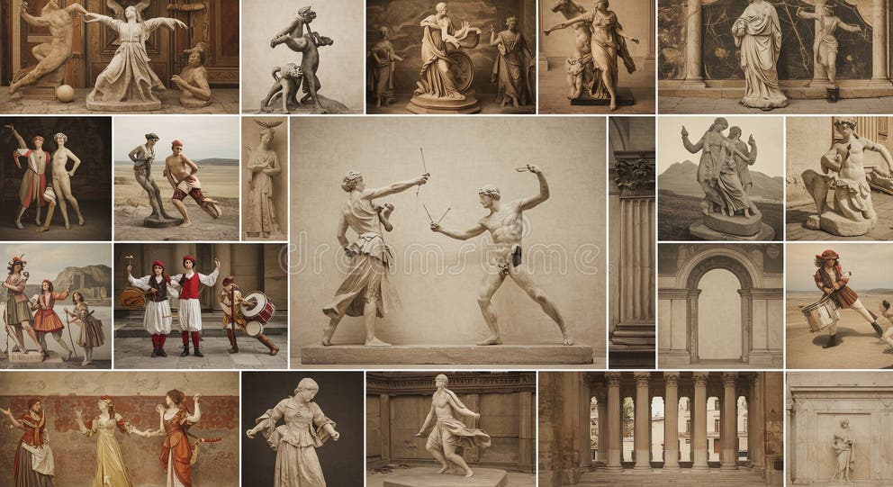 A Collage of Classical Sculptures and Modern Interpretations: Exploring ...