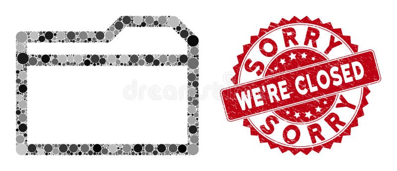 Collage Closed Folder with Scratched Sorry we`Re Closed Stamp Stock ...