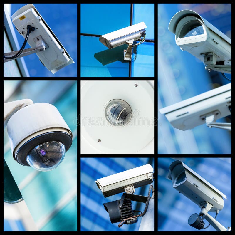 Panoramic Collage of Closeup Security CCTV Camera or Surveillance ...
