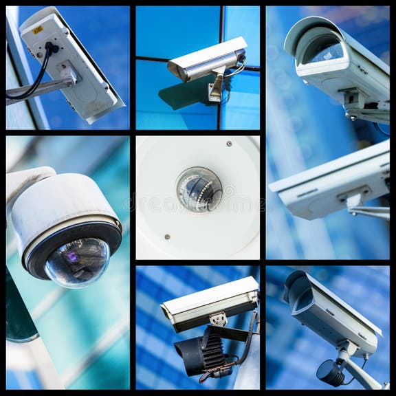 Collage of Closeup Security CCTV Camera or Surveillance System Stock ...