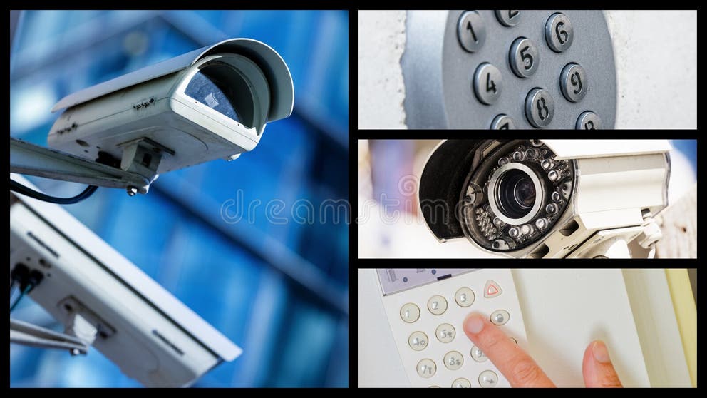 Collage of Closeup Security CCTV Camera or Surveillance System Stock ...