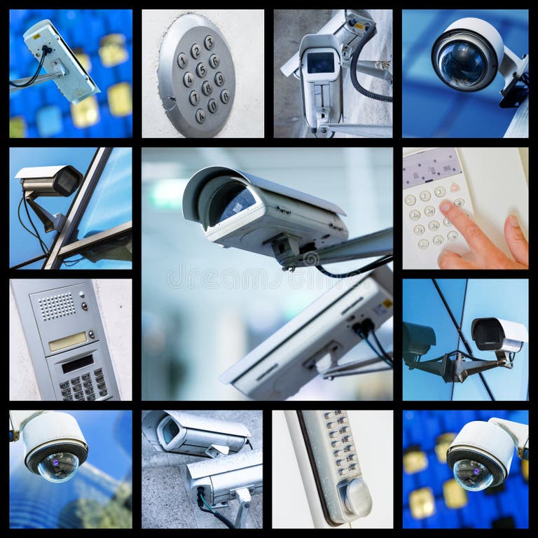 Collage of Closeup Security CCTV Camera or Surveillance System Stock ...