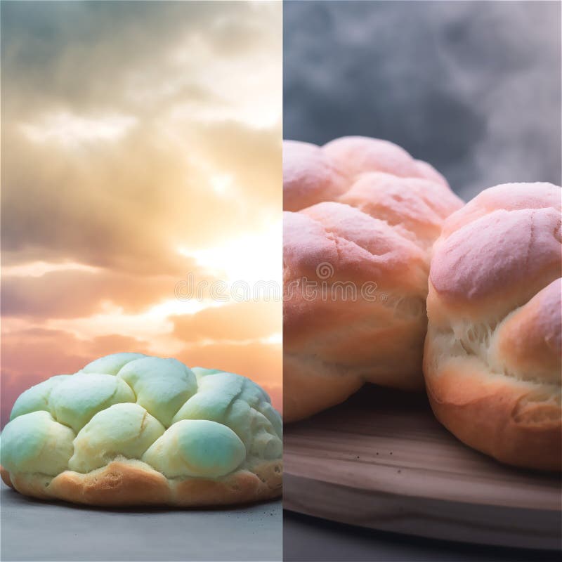 Collage of Cloud Bread Different Shades and Colors on Blue Background ...