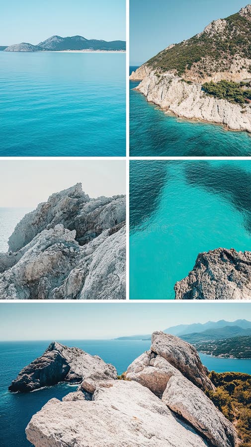 Collage of Coastal Cliffs and Turquoise Waters Stock Photo - Image of ...