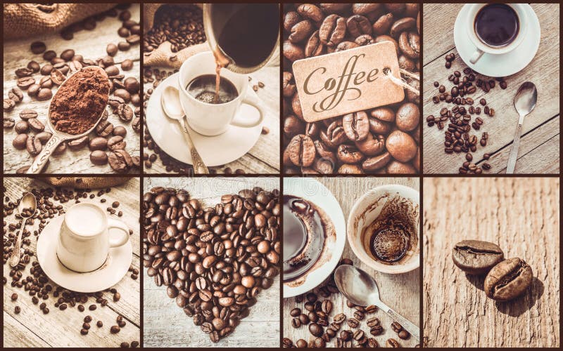 Collage of Coffee. a Lot of Pictures Stock Photo - Image of country ...