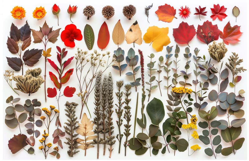 Collage from a Collection of Leaves, Stems and Flowers of Different ...