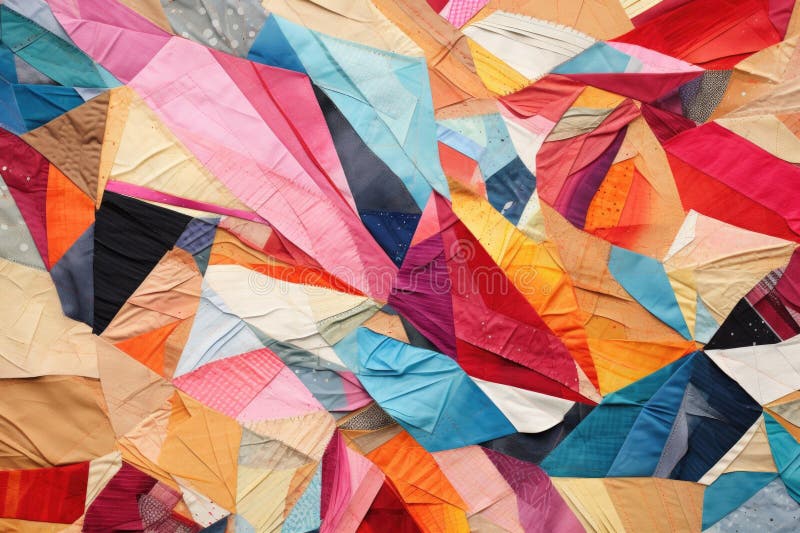 A Collage of Colorful Fabric Scraps Arranged in a Geometric Pattern ...