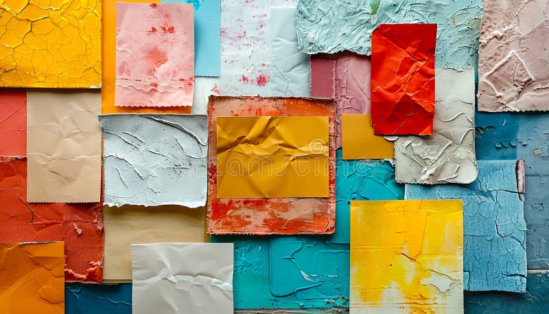 A Collage of Colorful Paper Pieces on a Wall Stock Photo - Image of ...