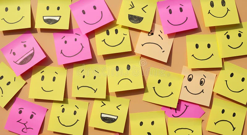 Collage of Colorful Smiley Faces on Sticky Notes Stock Illustration ...