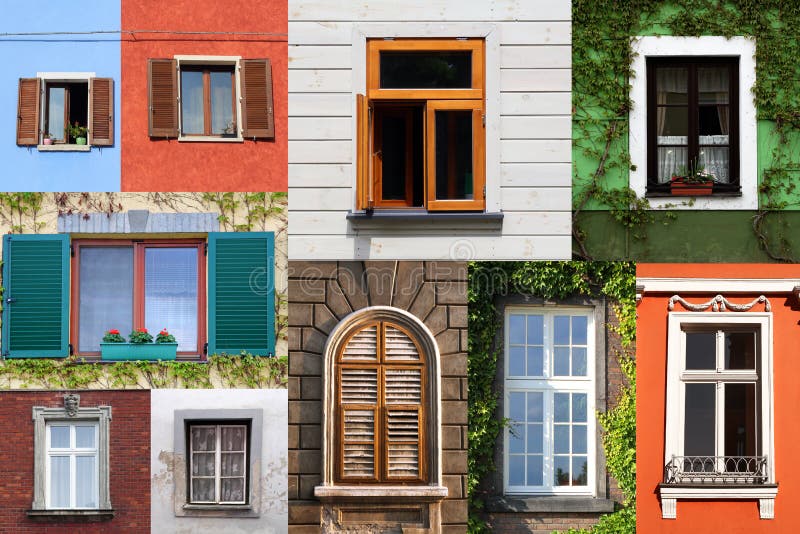 Collage of Colorful Windows Stock Photo - Image of facade, beautiful ...