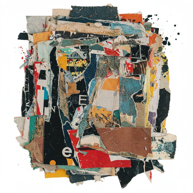 Collage Composed of Overlapping Torn Paper Pieces in Various Colors and ...