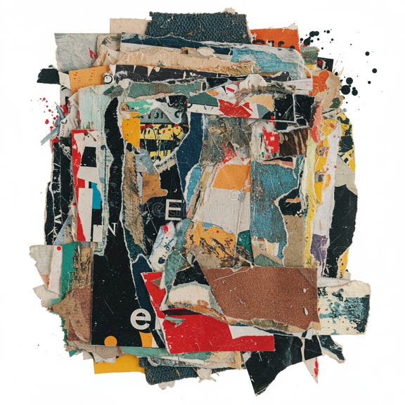 Collage Composed of Overlapping Torn Paper Pieces in Various Colors and ...