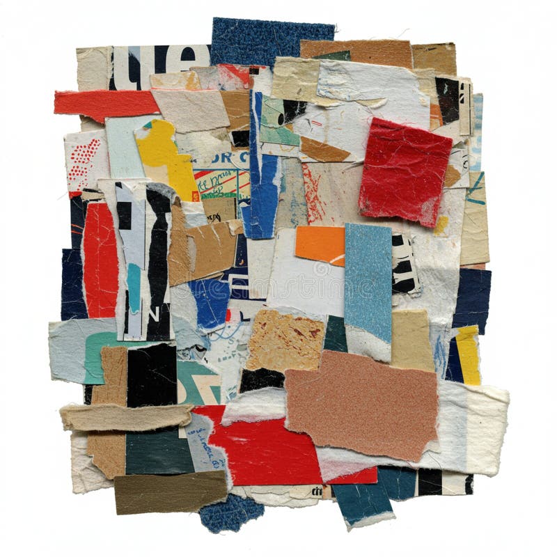 A Collage Composed of Various Torn Paper Scraps in Different Colors and ...