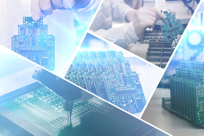 Collage of Computer Boards with Visual Effects in a Futuristic Style ...