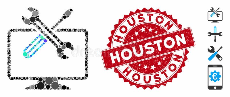 Collage Computer Tools Icon with Scratched Houston Seal Stock ...