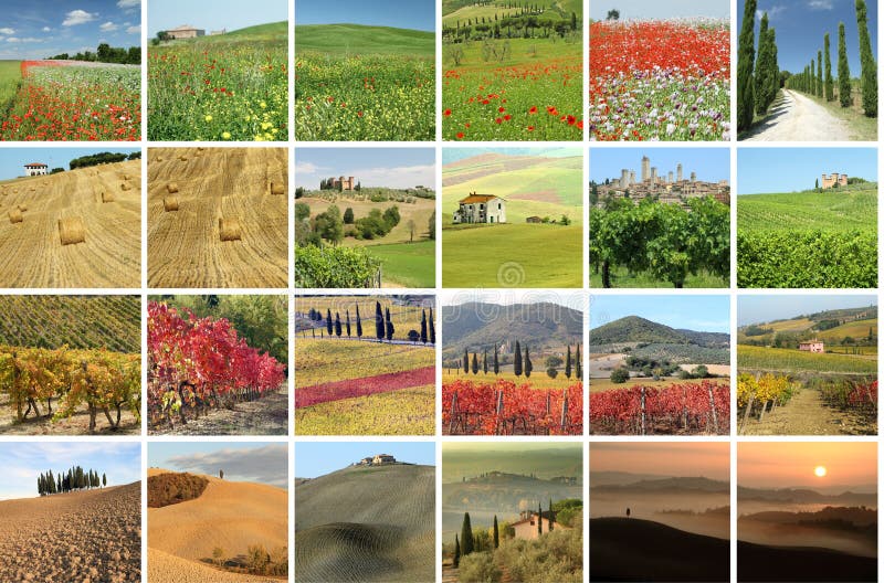 Collage Con Un Paisaje Fantástico De La Toscana Foto de archivo ...