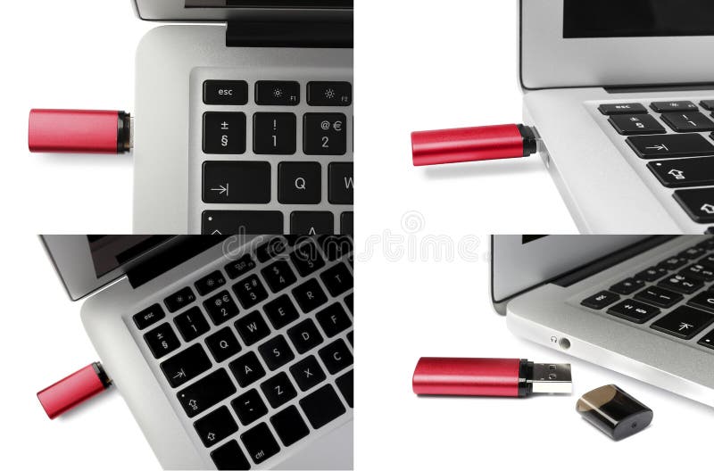 Collage Con Fotos De Laptops Y Unidades Flash Usb En Fondo Blanco ... Collage Con Fotos De Laptops Y Unidades Flash Usb En Fondo Blanco ...