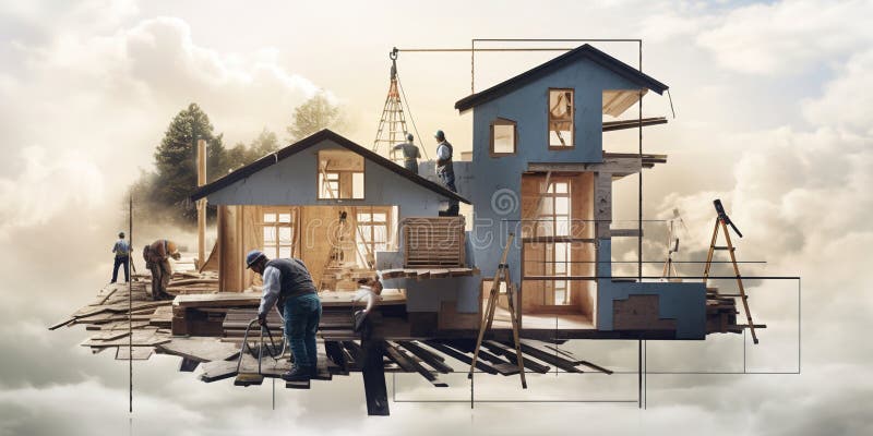 Collage Conceptual for Real Estate and Construction. Houses on White ...