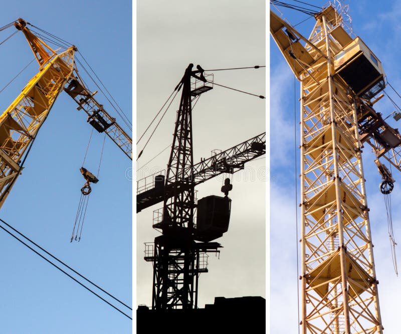 Collage of Construction of Building Crane. Construction Site Background ...