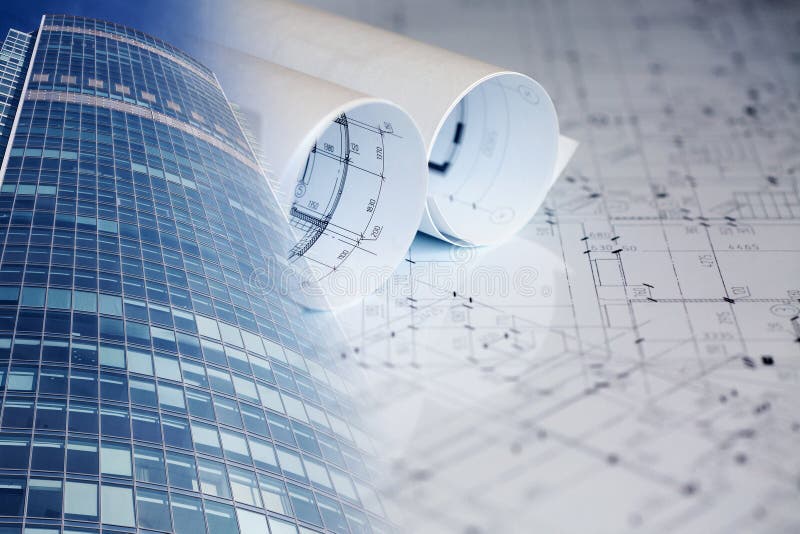 Collage with Construction Plans, Buildings Stock Image - Image of ...