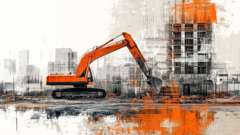 Collage of a Construction Site Featuring an Excavator and Abstract ...