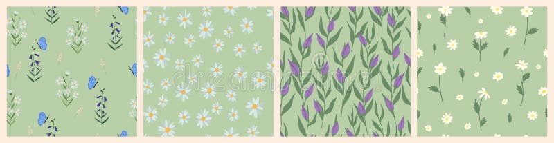 Collage Contemporary Floral Seamless Pattern Set. Modern Simple Texture ...