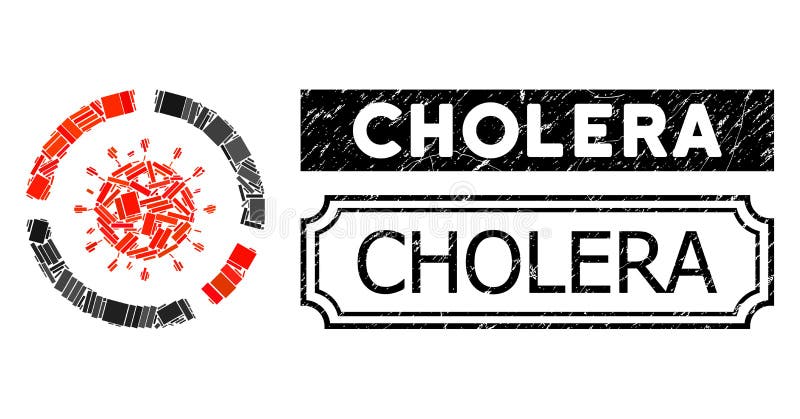 Cholera Textured Stamp with Notches and Covid Diagram Mosaic of ...