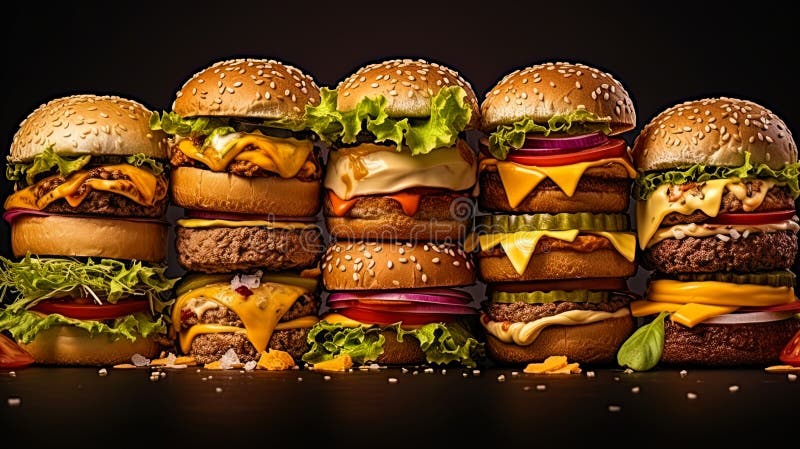 The Collage of Creative Burgers with Different Types of Cheese Stock ...