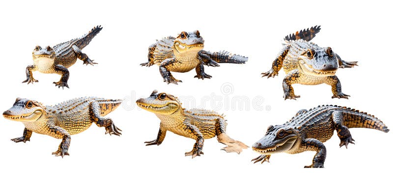 Collage of Crocodile Isolated on White Background Stock Illustration ...