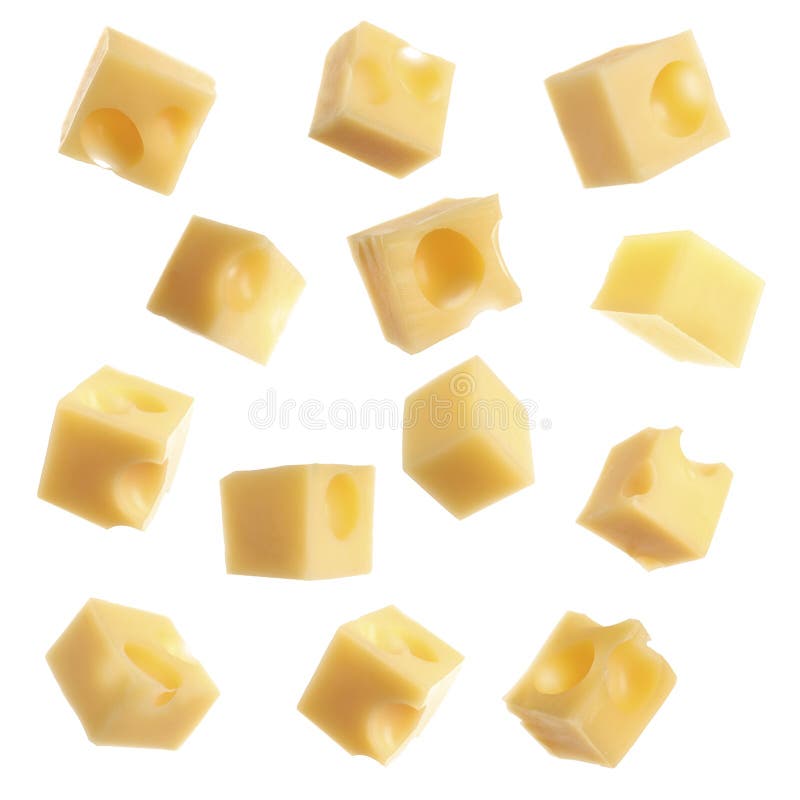 Collage with Cubes of Cheese Falling on Background. Banner Design Stock ...