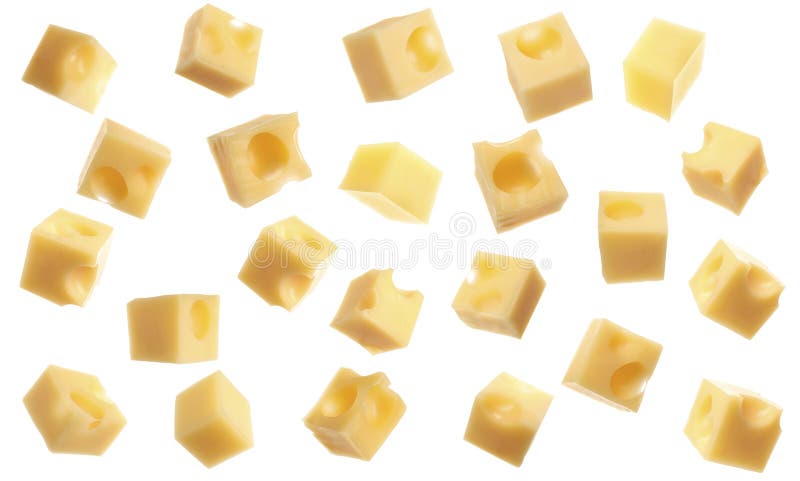 Collage with Cubes of Cheese Falling on Background Stock Photo - Image ...