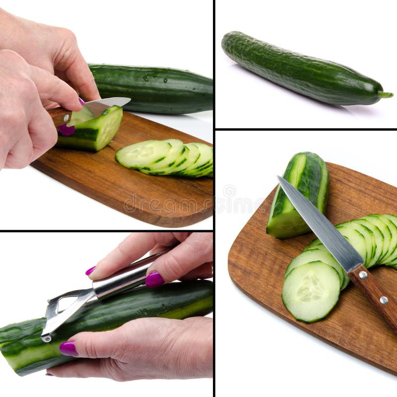Collage with Cucumber, Peeled and Cut into Slices Stock Image - Image ...