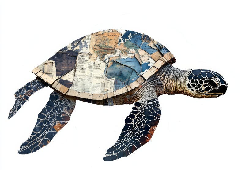 A Collage of Cutouts in the Shape of a Turtle, Made from Newspaper ...