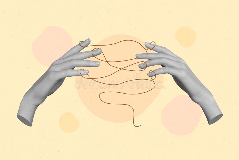 Collage 3d Image of Pinup Pop Retro Sketch of Hands Hold Tangled Thread ...