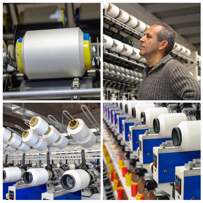 Collage D'industrie Textile - Processus De Fabrication De Fil Photo ...