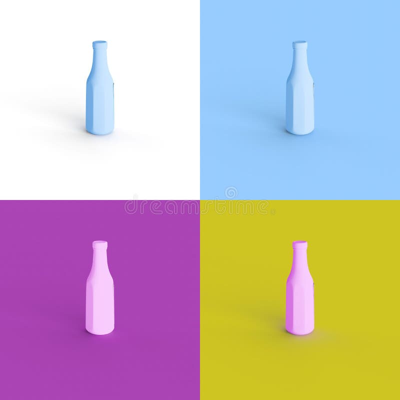 Collage of 3D Rendered Bottles in Four Different Vibrant Colors Stock ...