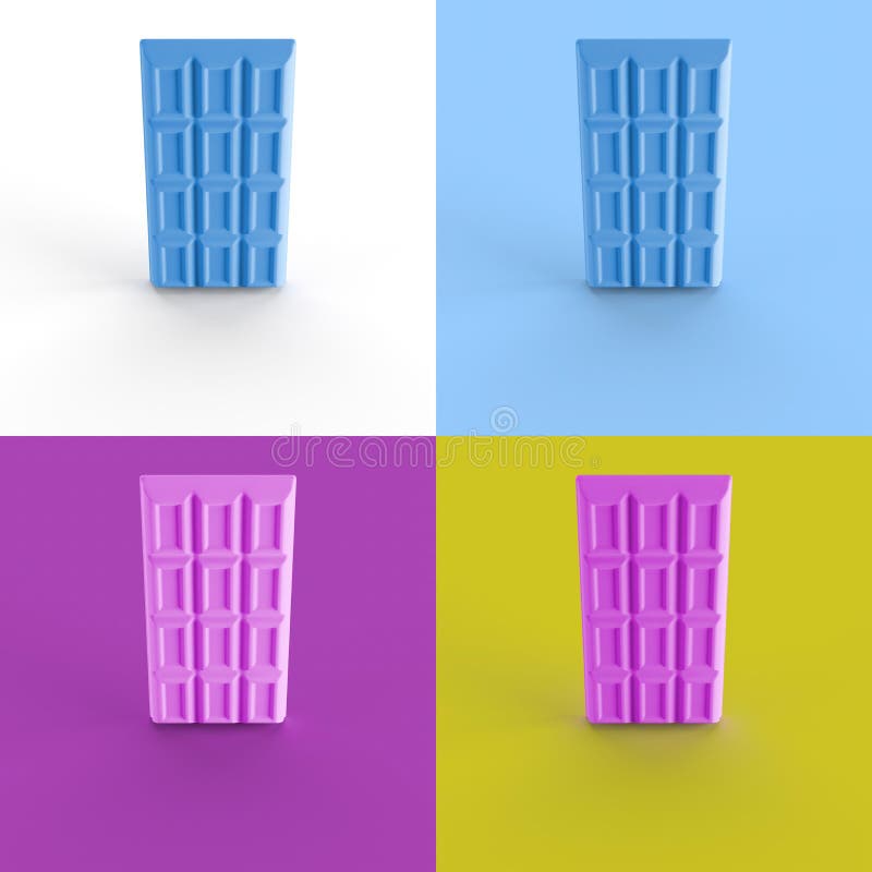 Collage of 3D Rendered Chocolate Bars in Four Different Vibrant Colors ...