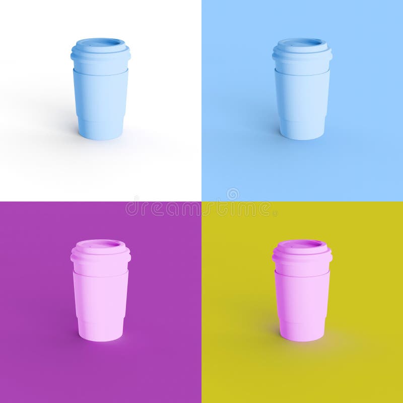Collage of 3D Rendered Coffee Cups in Four Different Vibrant Colors ...