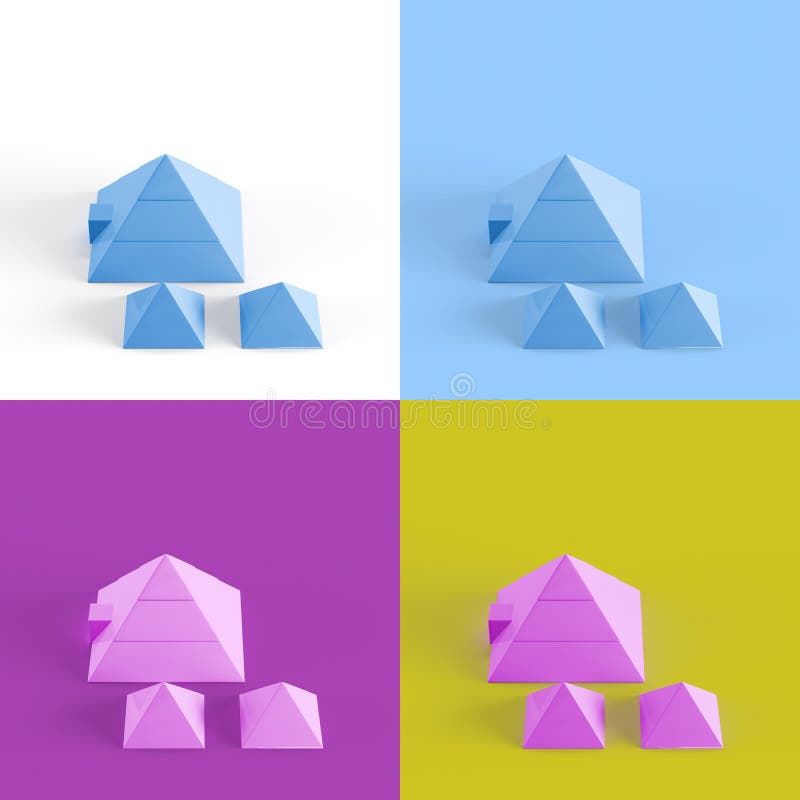 Collage of 3D Rendered Minimalistic Pyramids in Four Different Vibrant ...