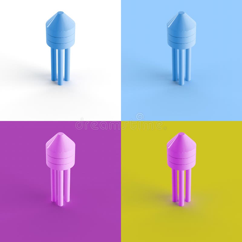 Collage of 3D Rendered Minimalistic Rocket in Four Different Vibrant ...