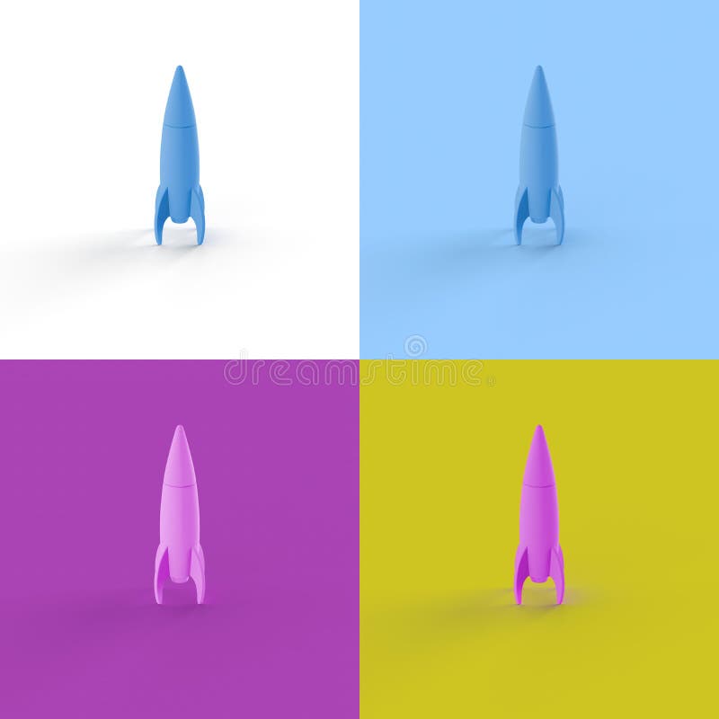Collage of 3D Rendered Minimalistic Rocket Simple in Four Different ...