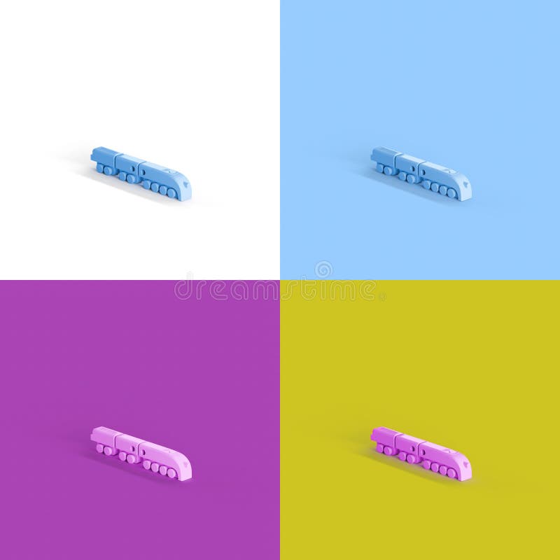Collage of 3D Rendered Trains in Four Different Vibrant Colors Stock ...