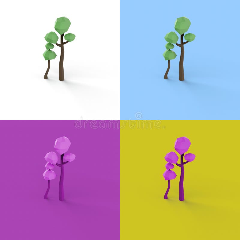 Collage of 3D Rendered Trees in Four Different Vibrant Colors Stock ...