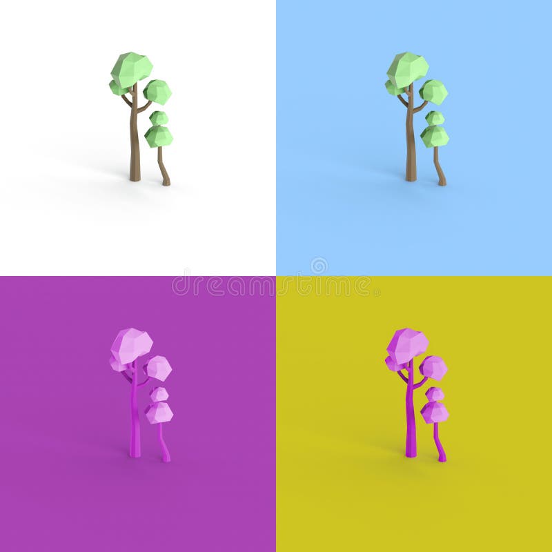 Collage of 3D Rendered Trees in Four Different Vibrant Colors Stock ...