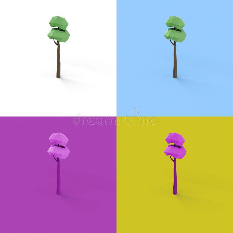 Collage of 3D Rendered Trees in Four Different Vibrant Colors Stock ...